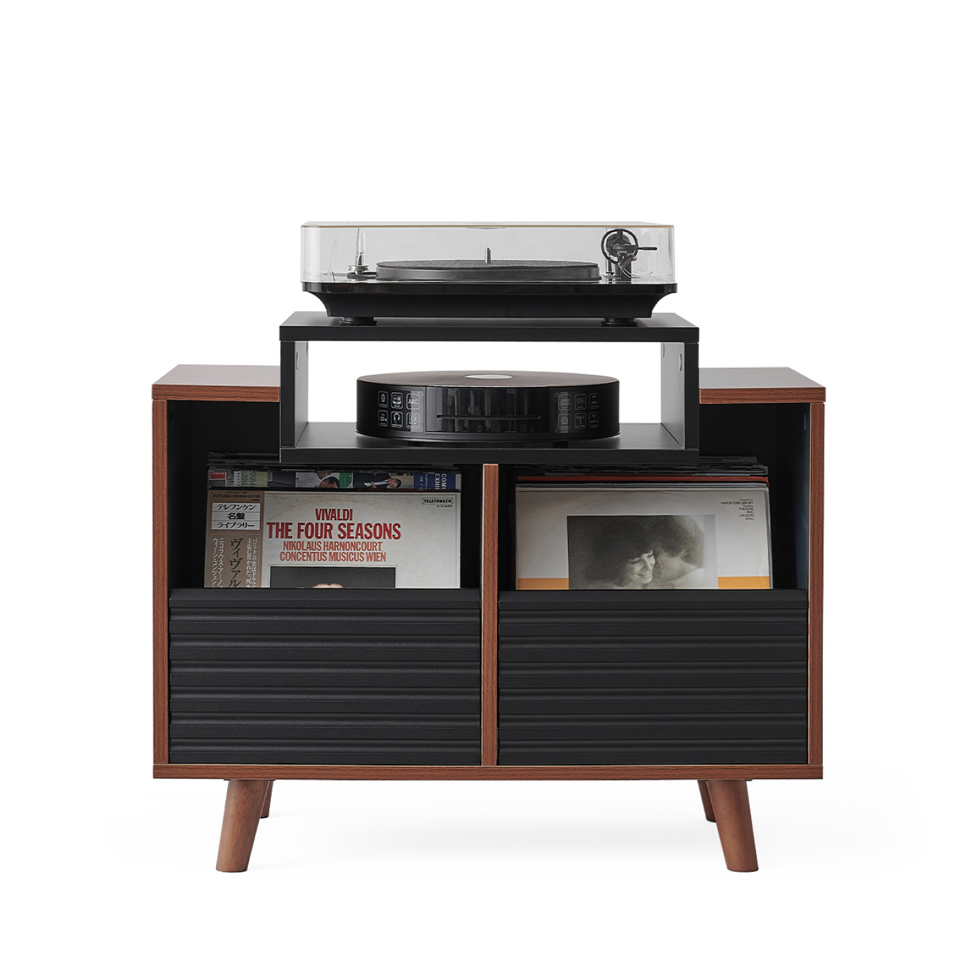 Norstone OSLO 800, vinyl rack - Black/Walnut | Hi-Fi+ Benelux